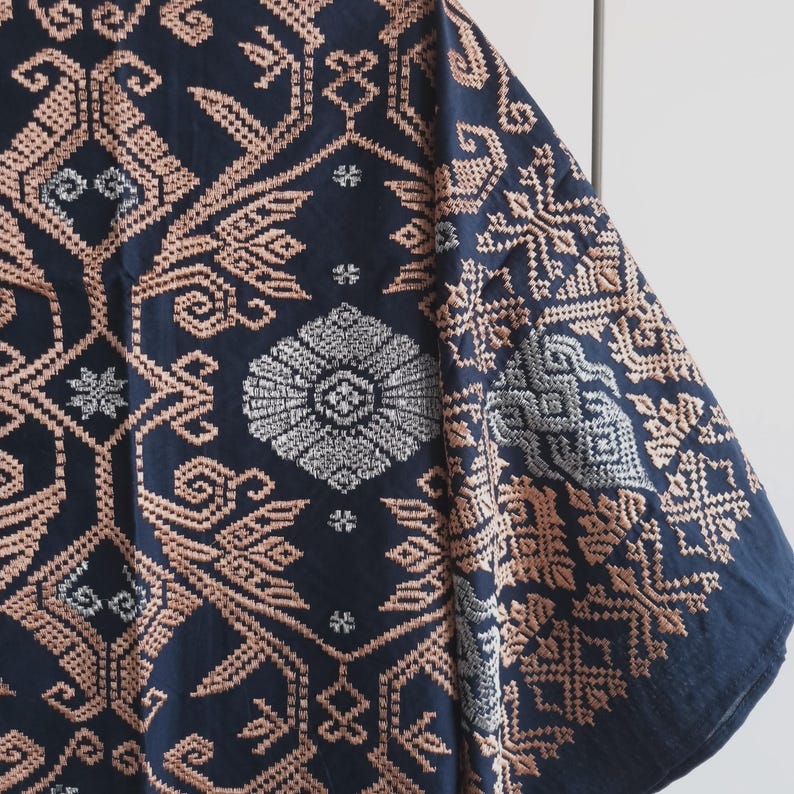 Balinese Songket Ikat Fabric Navy Gold Cotton With Gold Thread ...