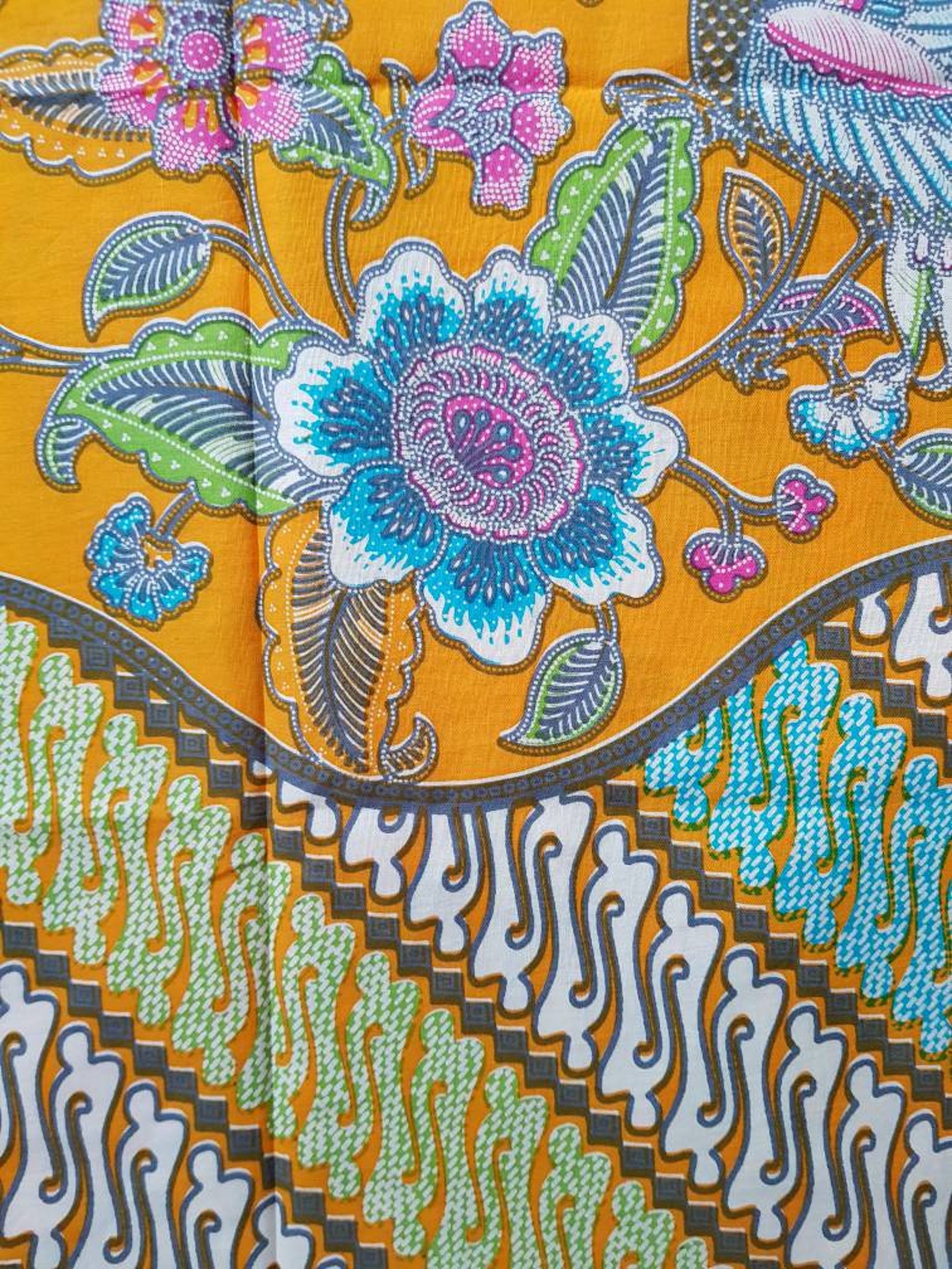 Indonesian Batik Fabric Handprint Yellow Pink Blue Phoenix - Etsy