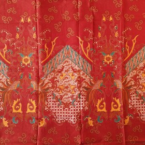 Indonesian Batik Fabric Classic, Hand Printed Pair of Birds Red Rust ...