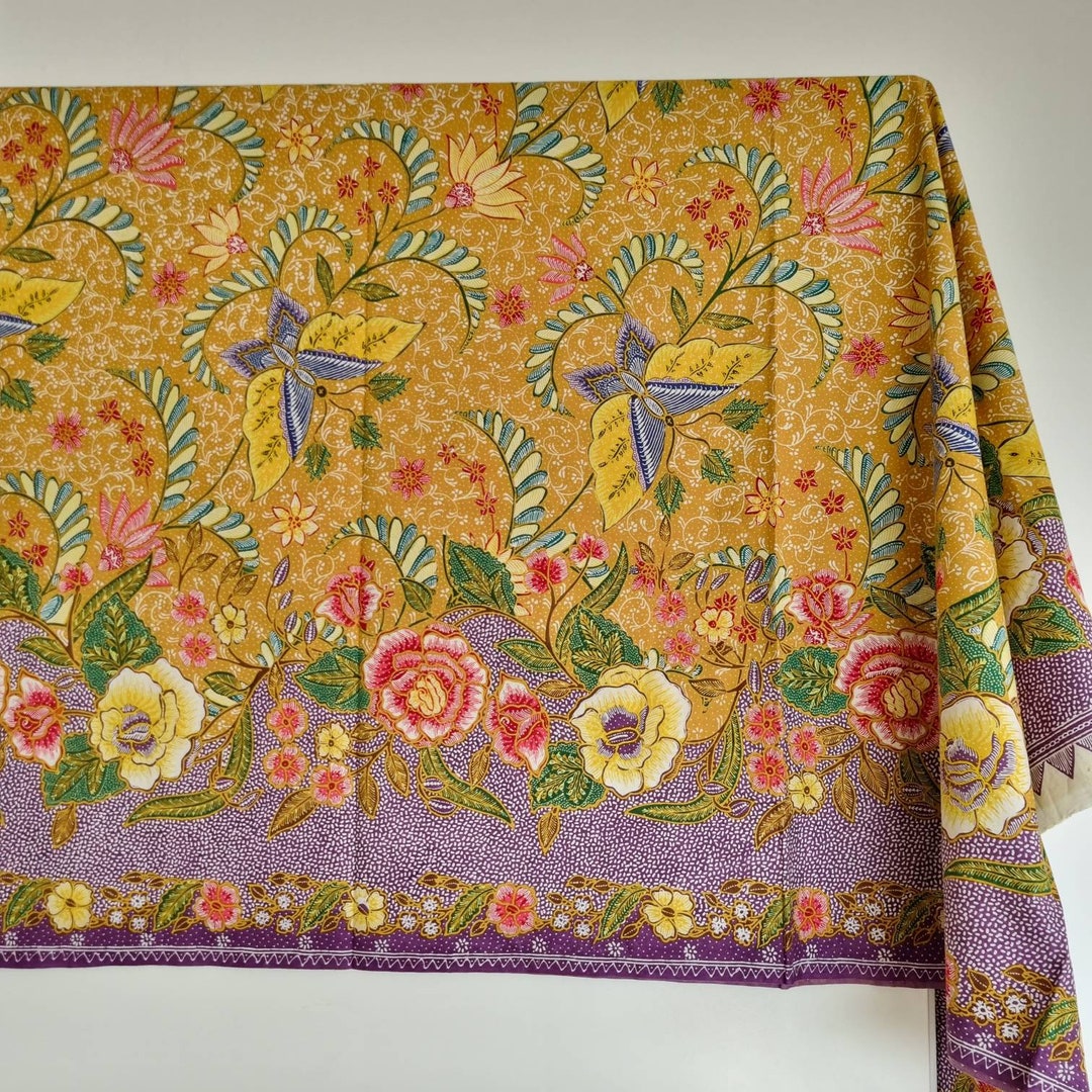 Indonesia Batik Tulis Hokokai Fabric Butterfly Roses Floral Spring ...