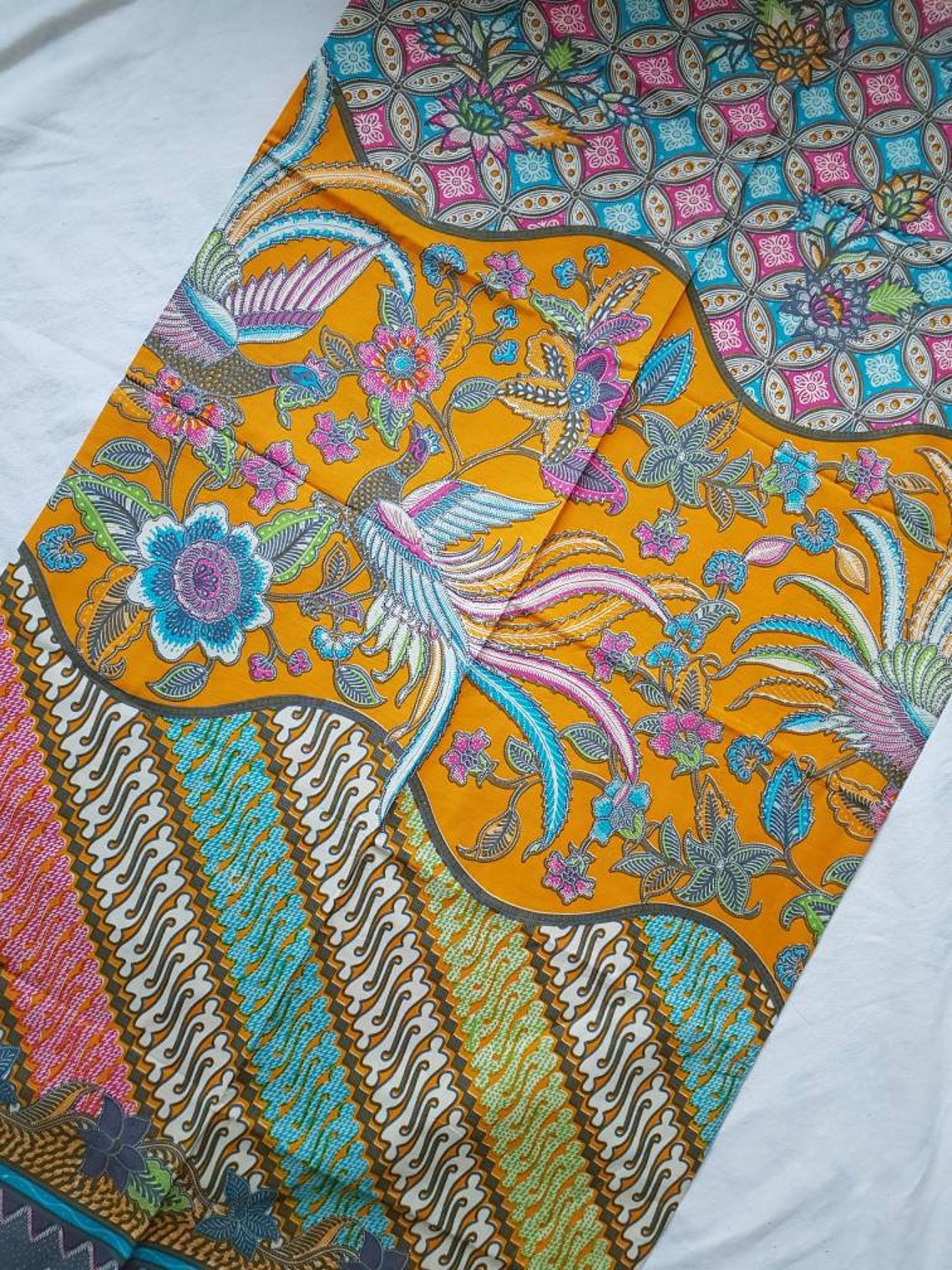 Indonesian Batik Fabric Handprint Yellow Pink Blue Phoenix - Etsy
