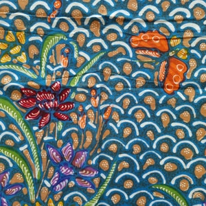 Indonesian Batik Tulis Crane Bird Fish Pond Teal Green Tapestry 100% ...