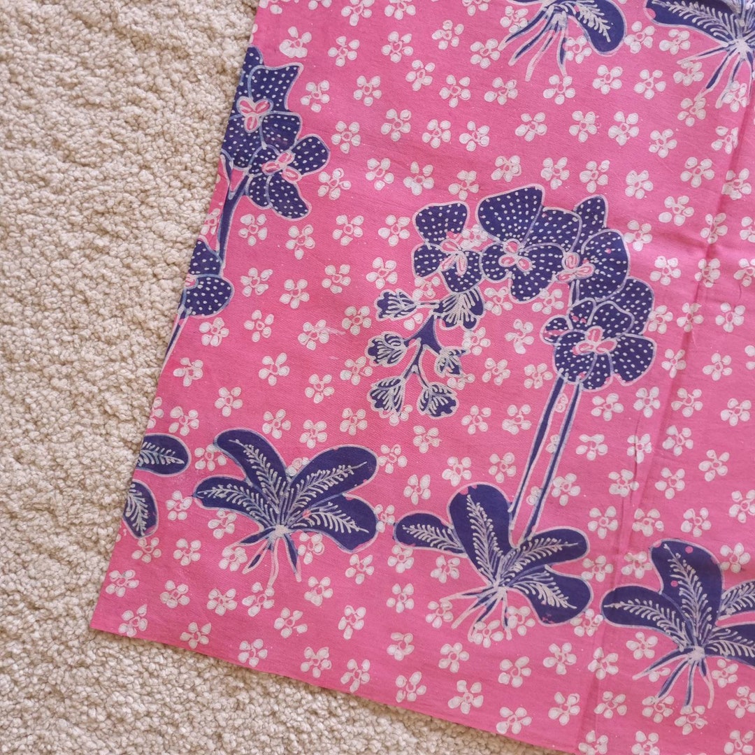 Indonesian Batik Tulis Fabric Lasem Pink Purple Orchid Flower ...