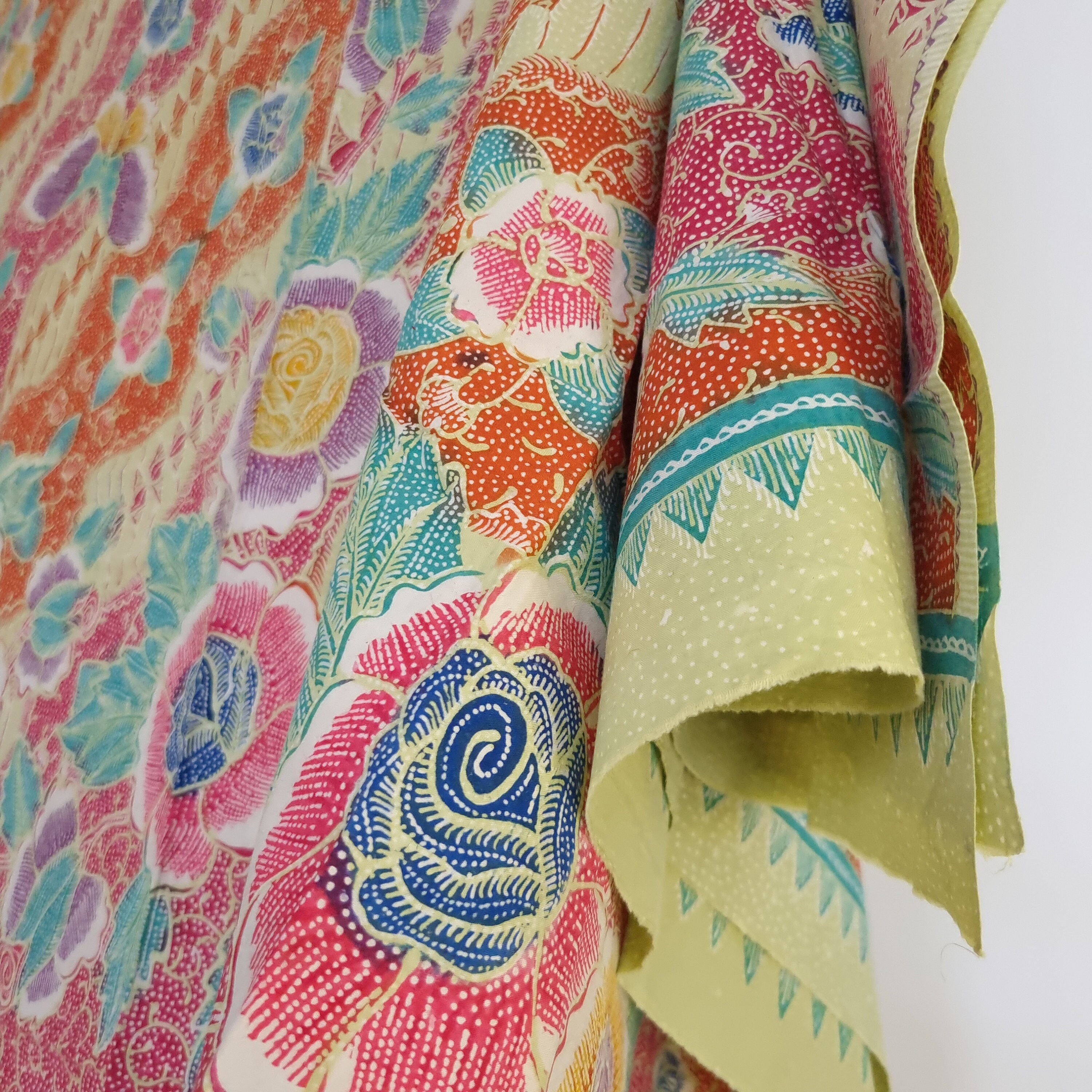 Indonesia Batik Tulis Fabric Butterfly Orange Soft Yellow Green ...