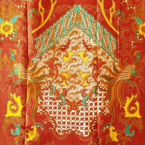 Indonesian Batik Fabric Classic, Hand Printed Pair of Birds Red Rust ...