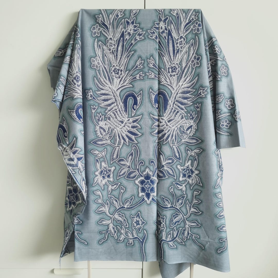 Indonesian Batik Fabric Handprint Pastel Gray Blur Oriental Tapestry ...