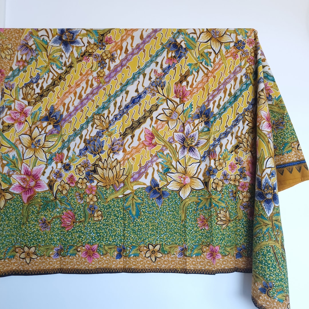 Indonesia Batik Tulis Hokokai Fabric Butterfly Floral Sogan Brown ...