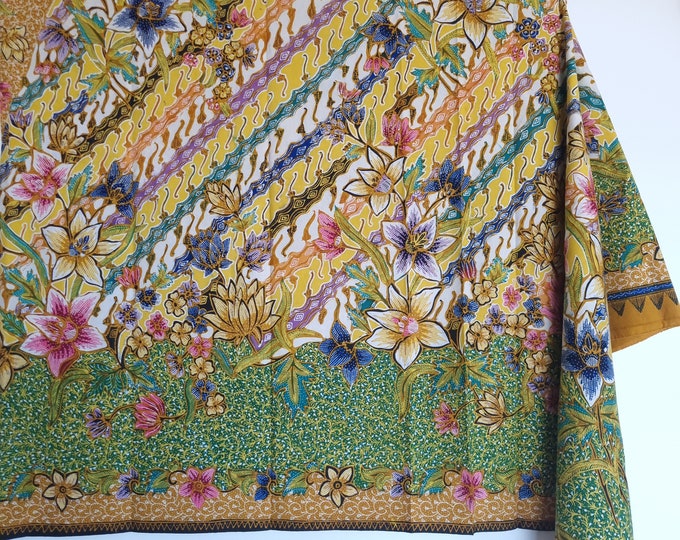 Indonesia Batik Tulis Hokokai Fabric Butterfly Floral Sogan Brown ...