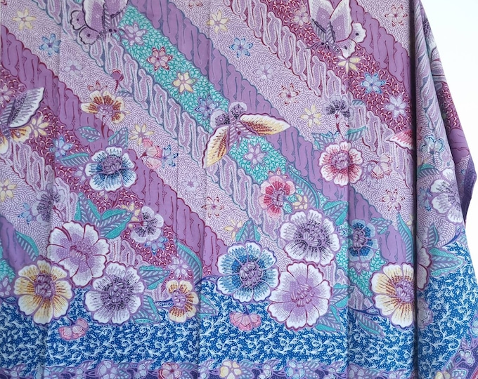 Indonesia Batik Tulis Hokokai Fabric Butterfly Floral Spring Lilac ...