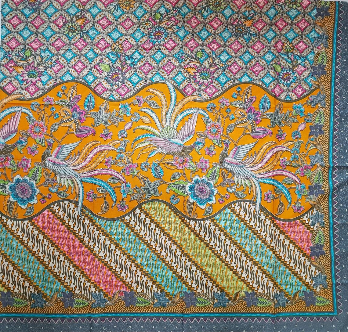 Indonesian Batik Fabric Handprint Yellow Pink Blue Phoenix - Etsy