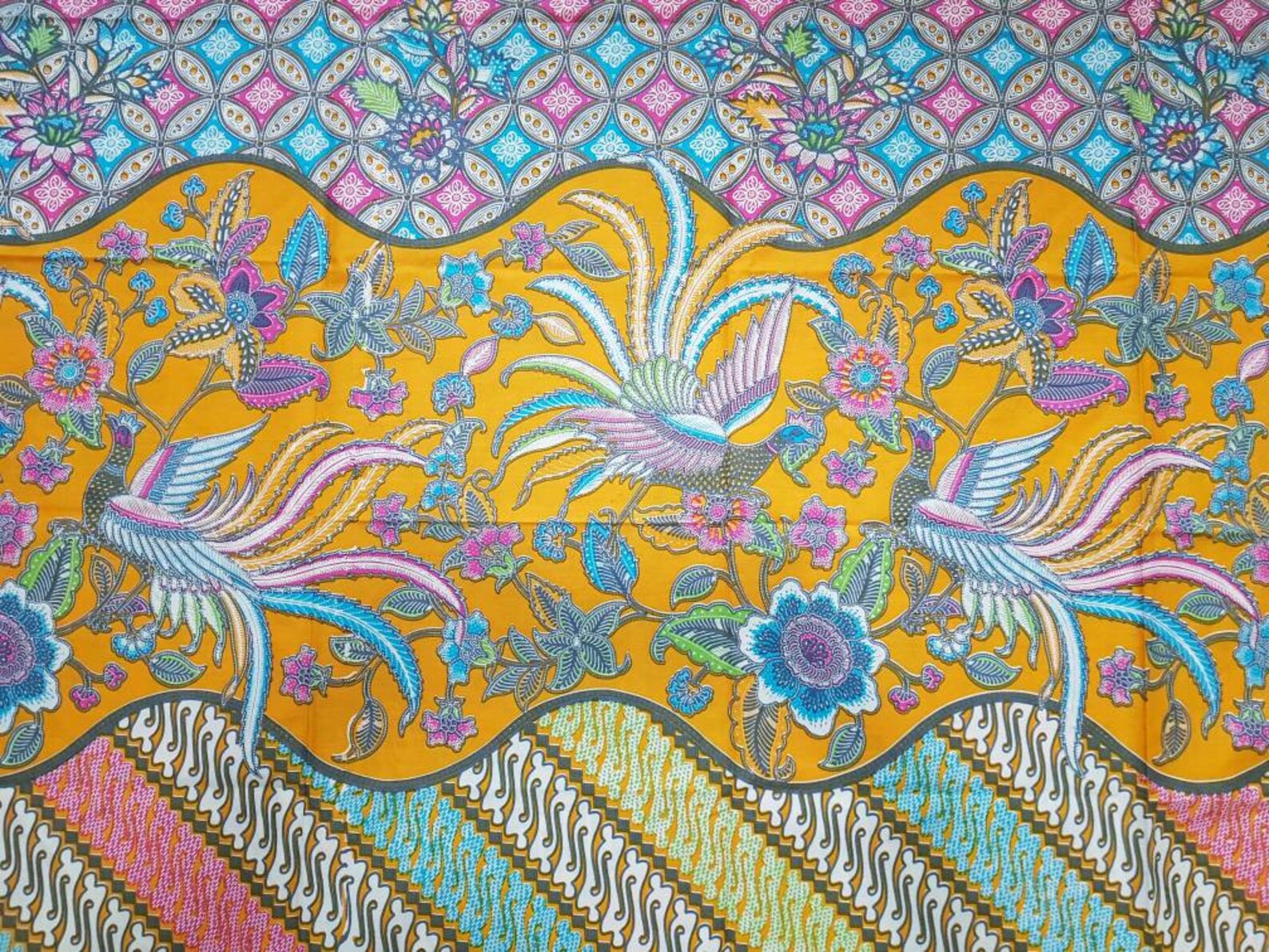 Indonesian Batik Fabric Handprint Yellow Pink Blue Phoenix - Etsy