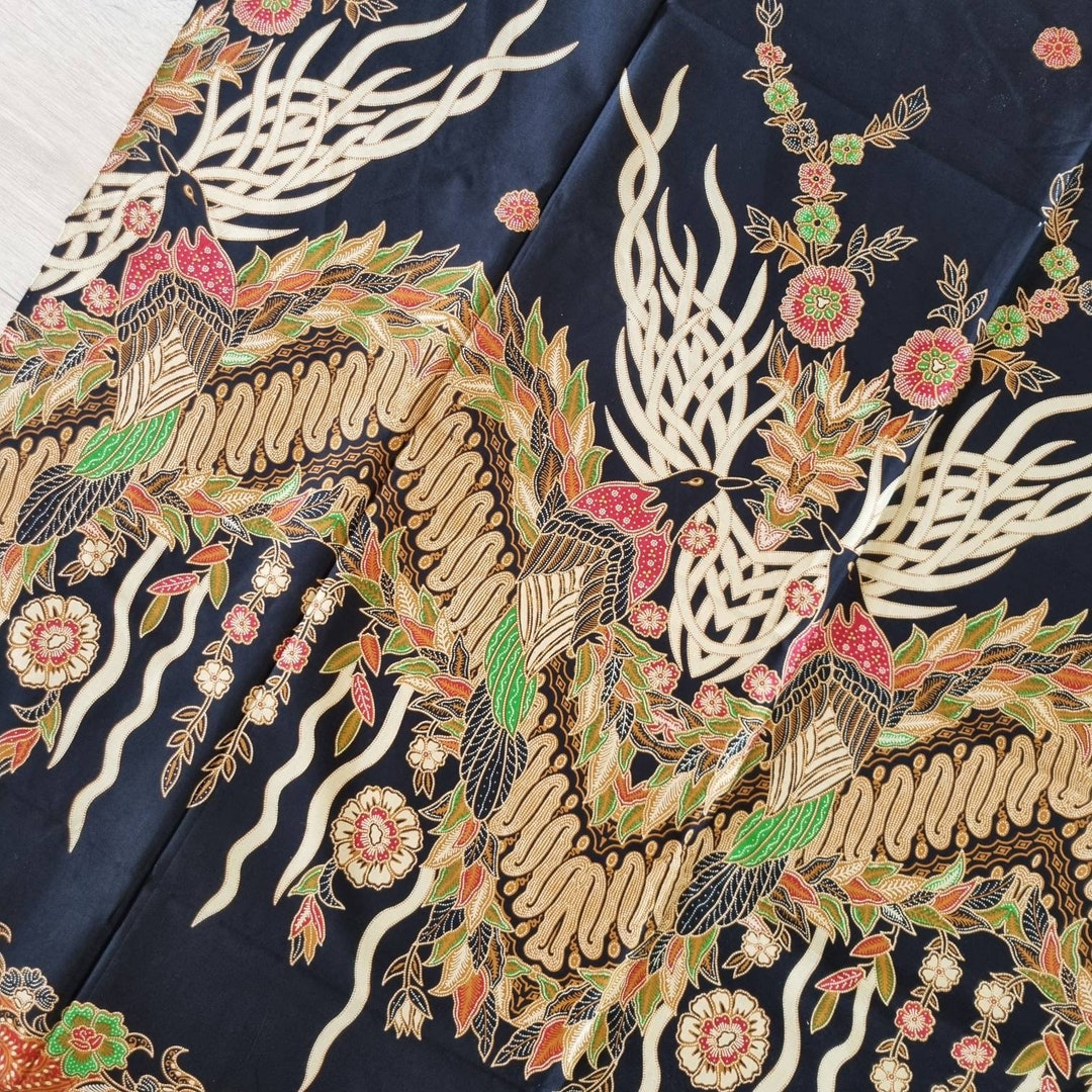 Indonesian Batik Sarong Fabric Hand Printed Black Jalak Bali Bird 100% ...