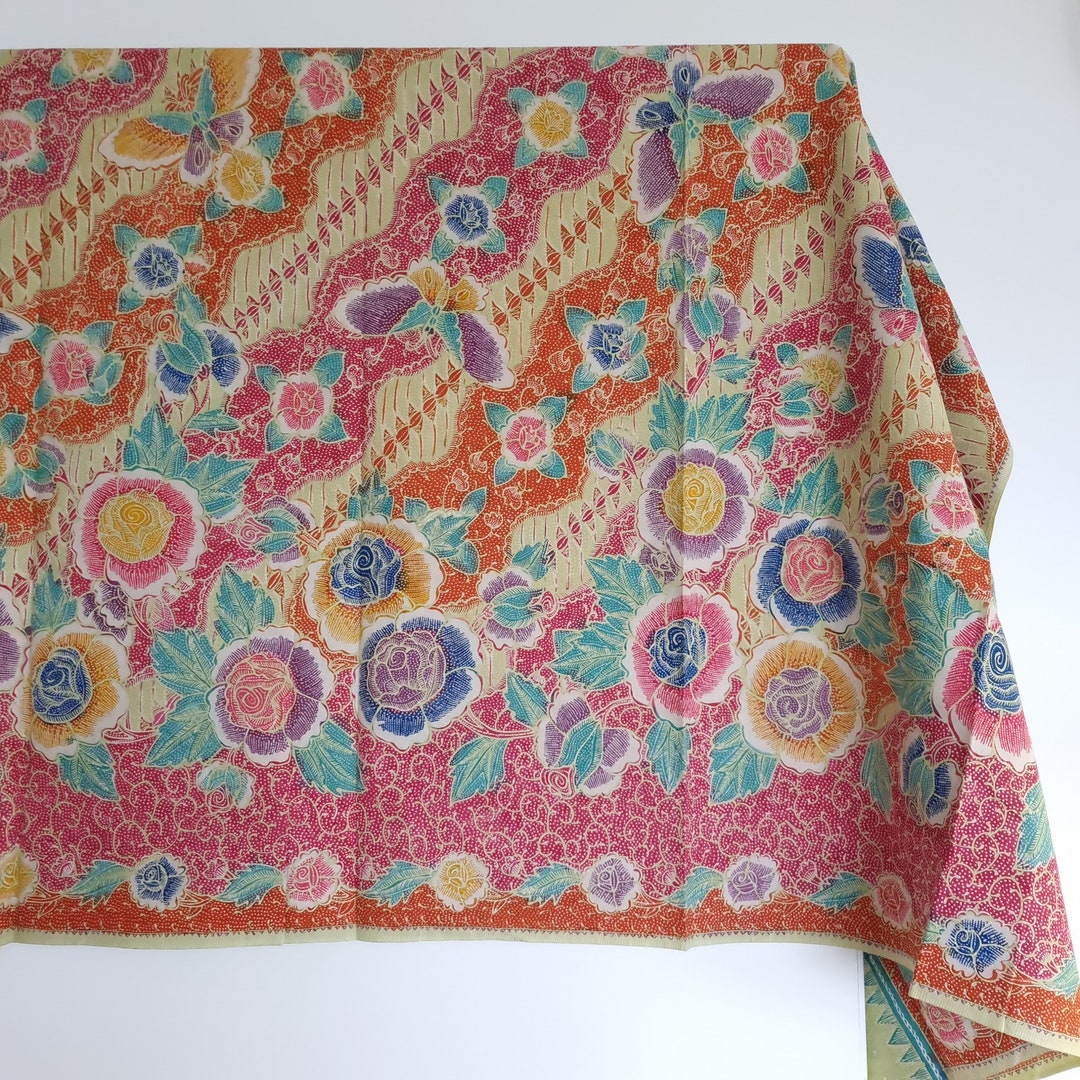 Indonesia Batik Tulis Fabric Butterfly Orange Soft Yellow Green ...
