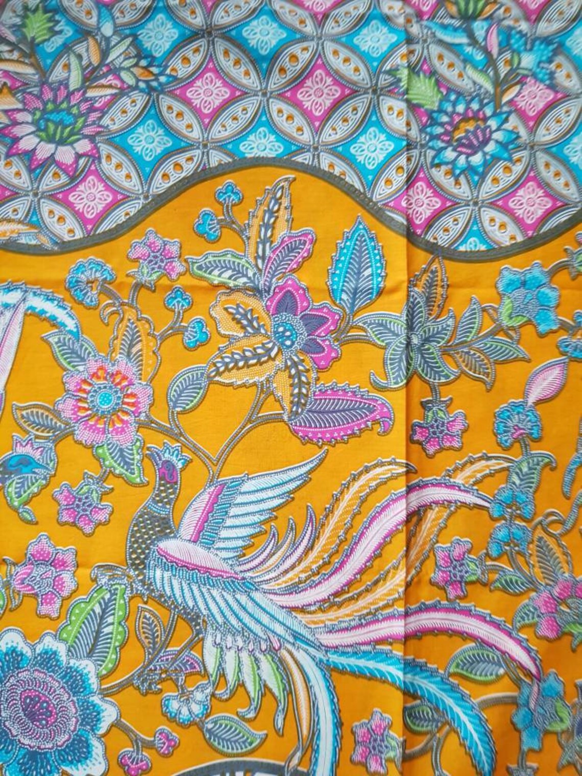 Indonesian Batik Fabric Handprint Yellow Pink Blue Phoenix - Etsy