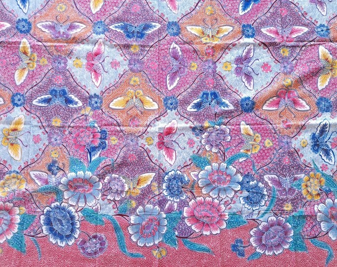 Indonesia Batik Tulis Hokokai Fabric Butterfly Pastel Floral Baby Blue ...