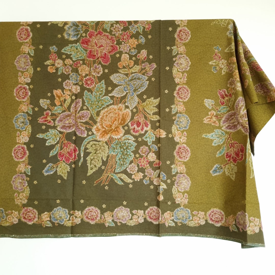 Indonesia Batik Sarong Fabric Sage Green Vintage Tone 100% Cotton Hand ...