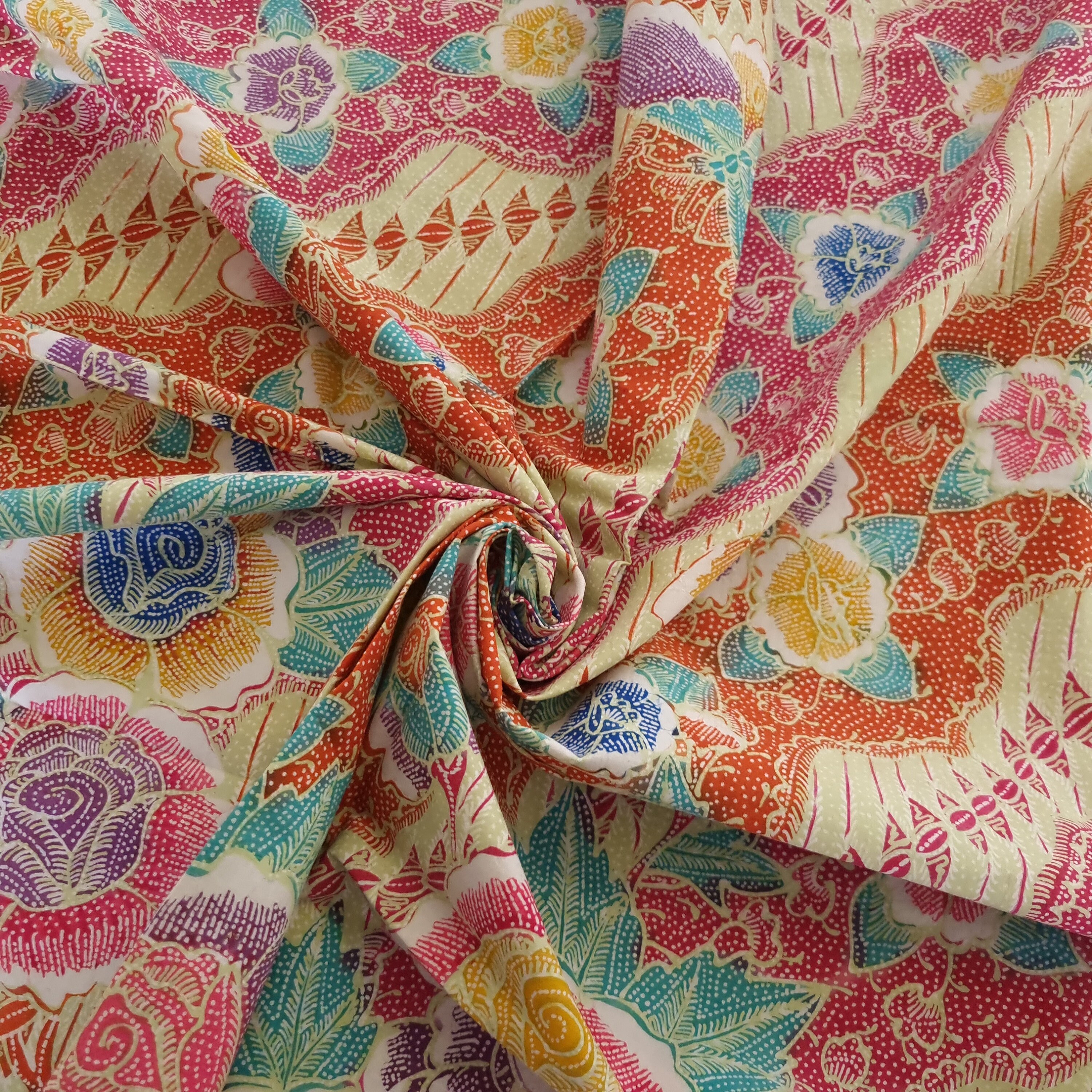 Indonesia Batik Tulis Fabric Butterfly Orange Soft Yellow Green ...