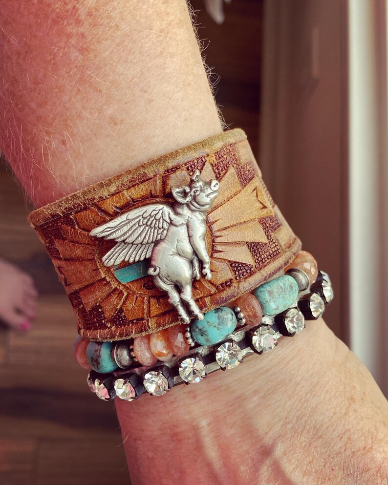 Pig Jewelry Pig Cuff Pigs Fly Cuff Pigs Fly Leather Cuff - Etsy