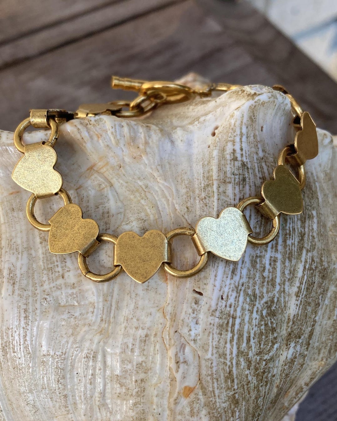 Gold Heart Bracelet, Gold Heart Continuous Bracelet, Loved Heart ...