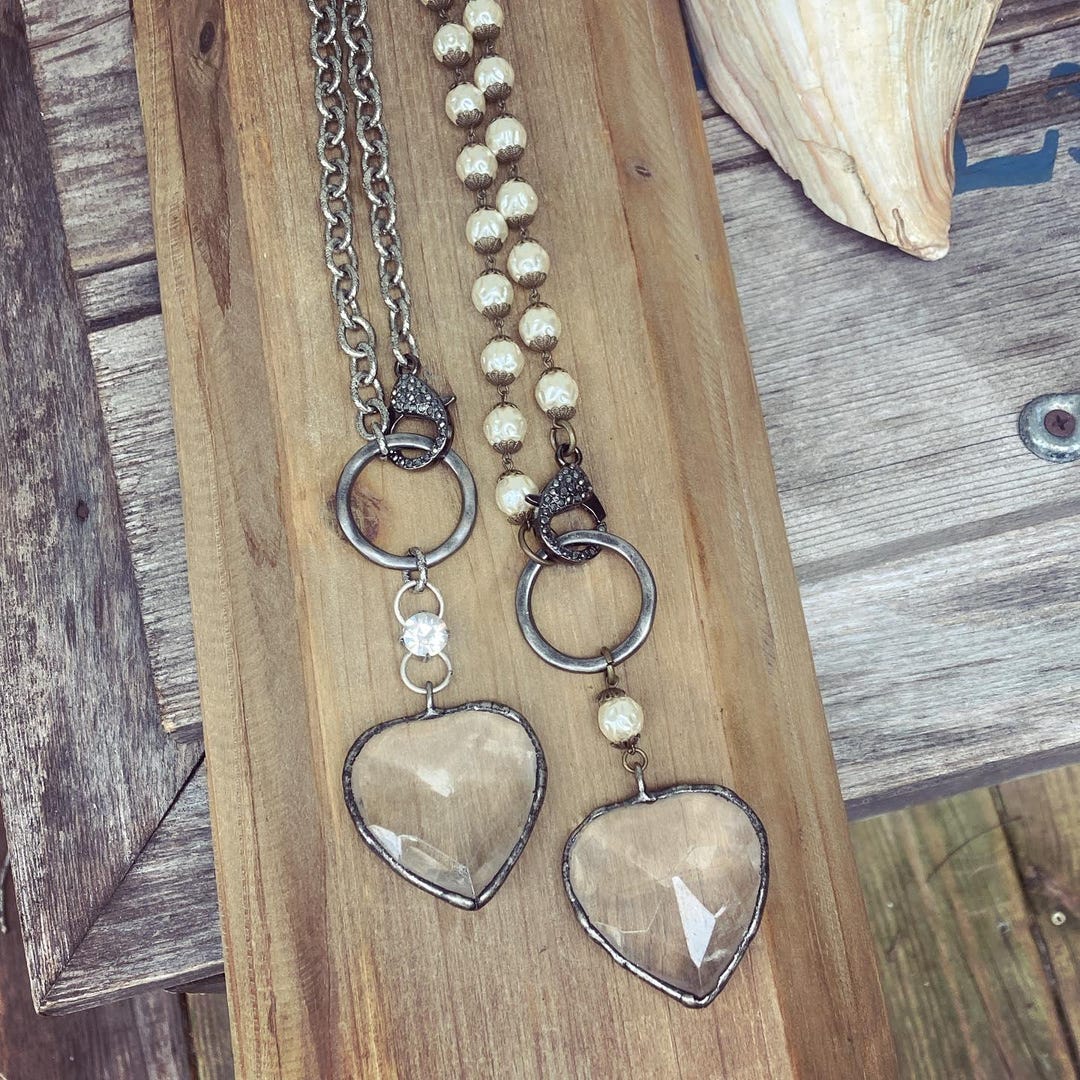 Soldered Crystal Heart Pendant Necklace, Large Heart Crystal Pendant ...
