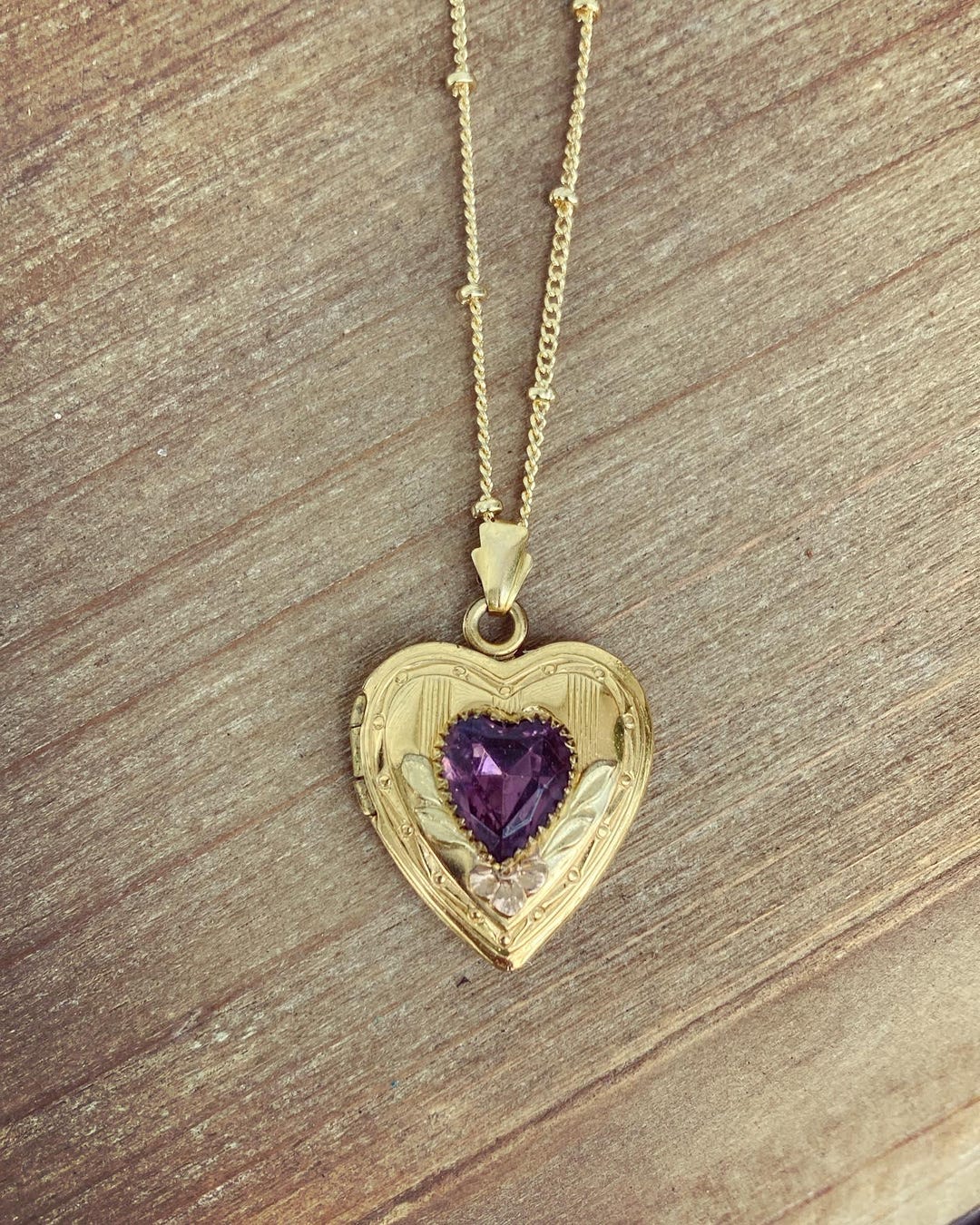 Vintage Gold Filled Heart Locket, Vintage Gold Filled Purple Rhinestone ...