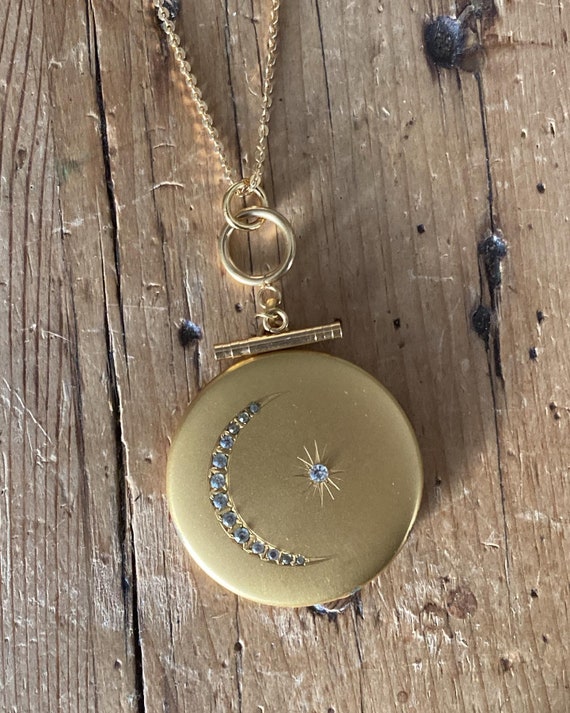 Vintage Moon Locket Antique Victorian Gold 9k Crescent Moon Pendant