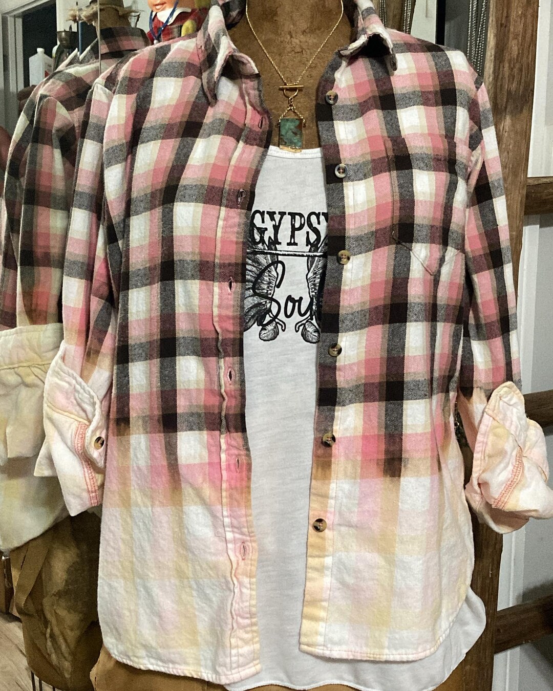 Pink Bleached Flannel Shirt, Bleached Flannel Shirt - Etsy