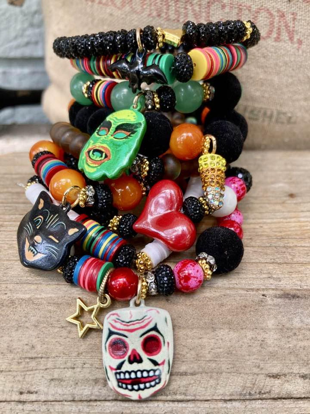 Retro Halloween Monster Beaded Bracelets, Halloween Beaded Bracelets ...