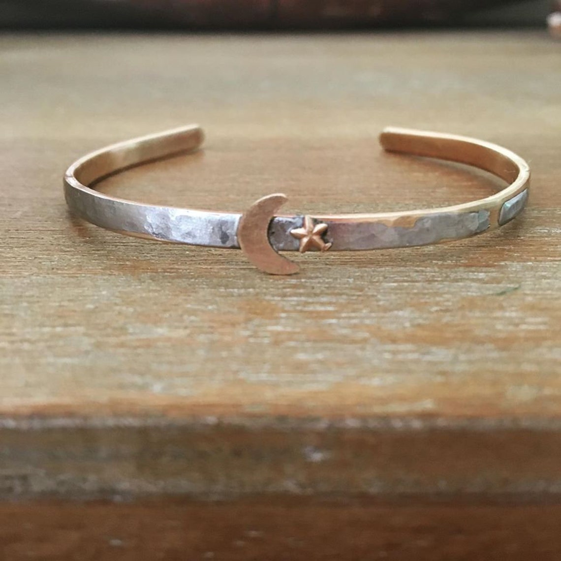 Moon and Stars Bangle Bracelet Celestial Bangle Bracelet - Etsy