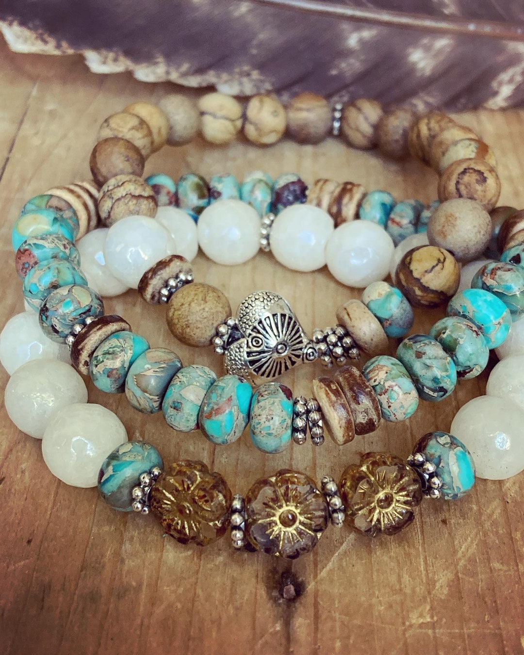 Hippie Beaded Bracelet Stack, Rustic Boho Beaded Bracelet Stack ...
