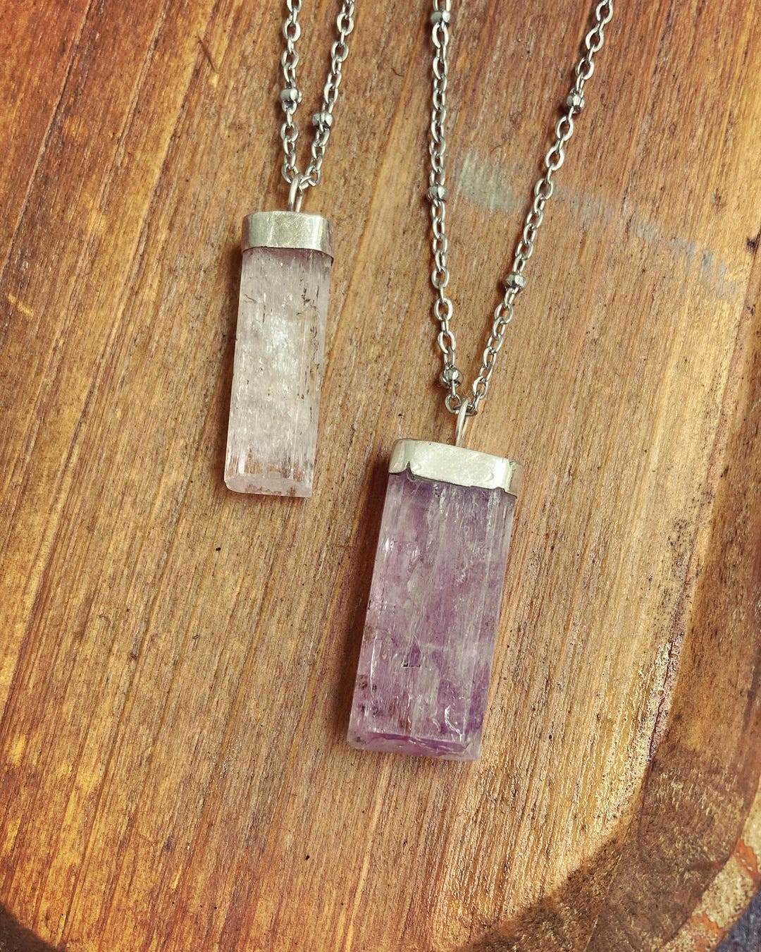 Kunzite Raw Quartz Healing Crystal Necklace, Raw Quartz Pendant ...