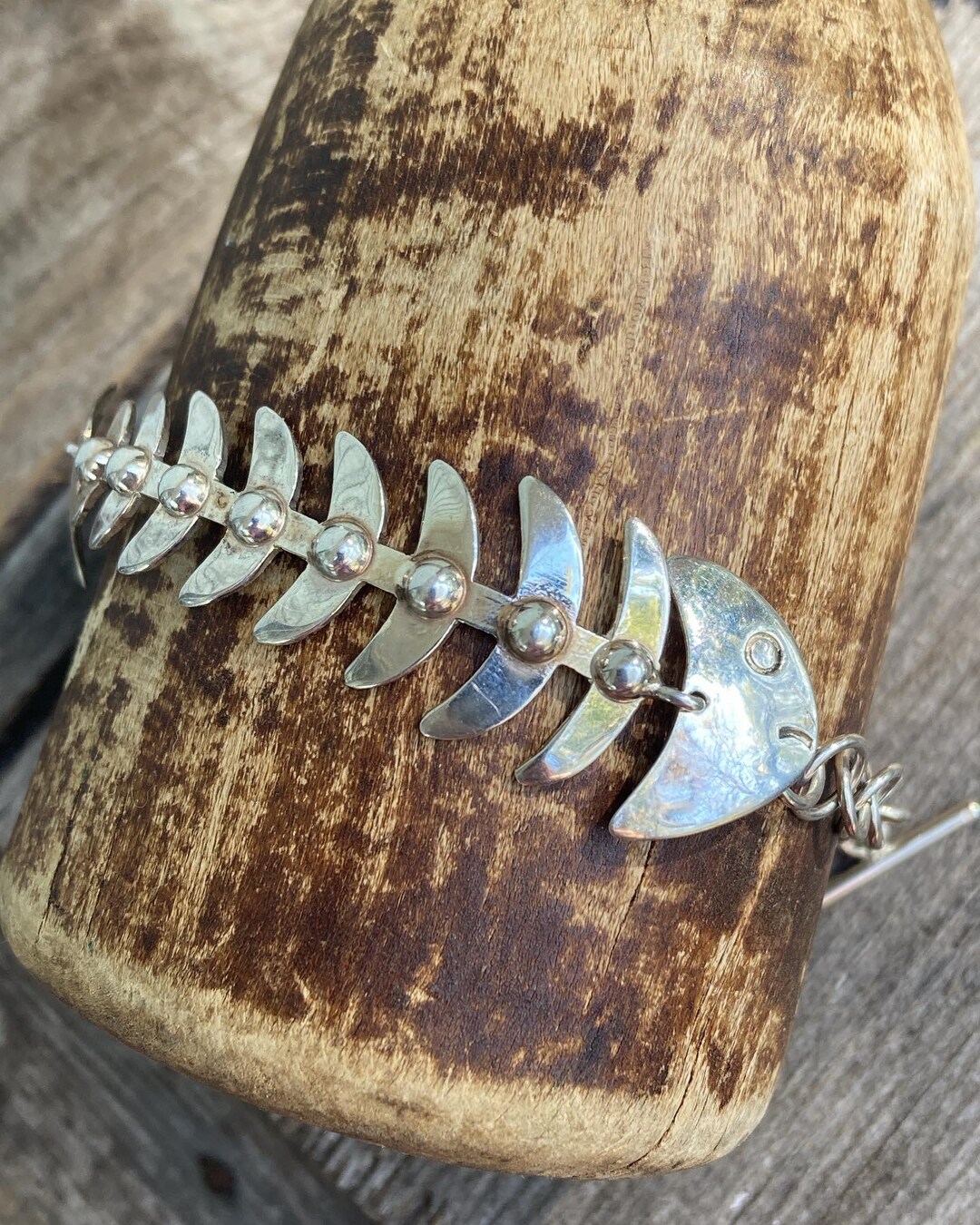Sterling Silver Articulated Fish Skeleton Bracelet, Fishbone Bracelet ...