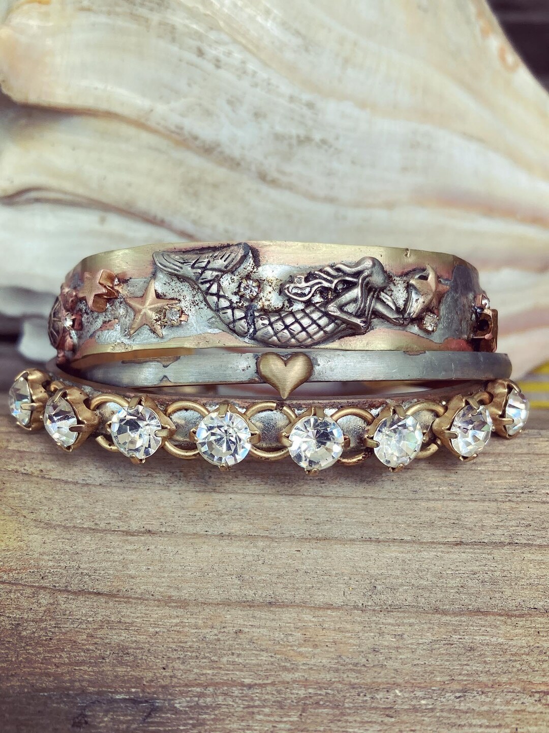 Mermaid Bracelet Cuff, Sea Nauticual Bracelet Cuff, Starfish Bracelet ...