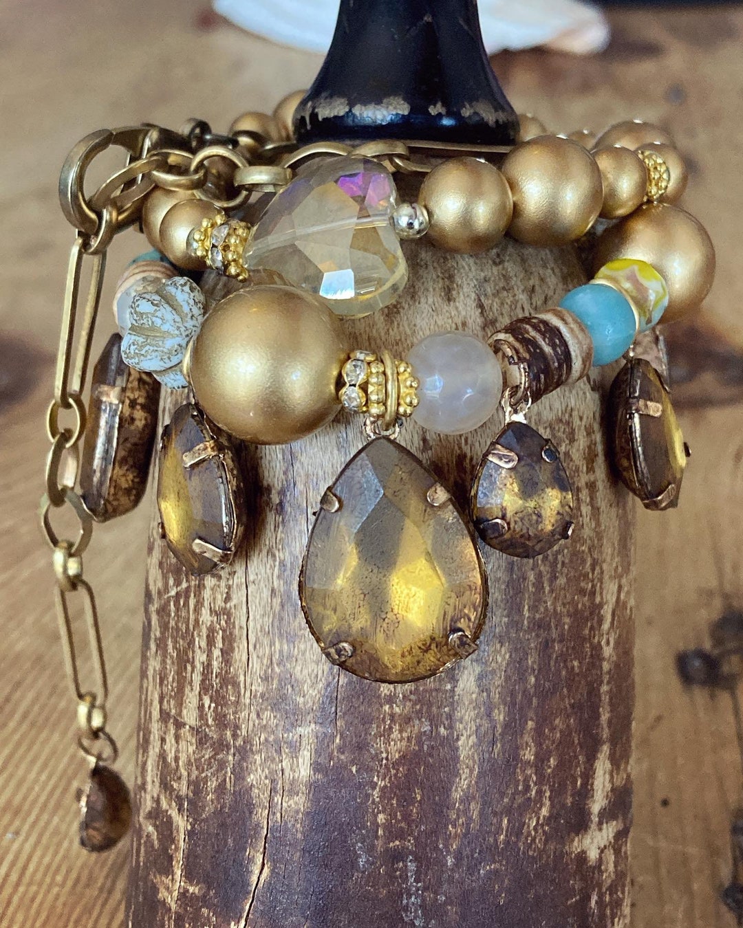 Gold Beaded Stack Bracelets, Boho Bohemian Beaded Bracelets, Gypsy Soul ...