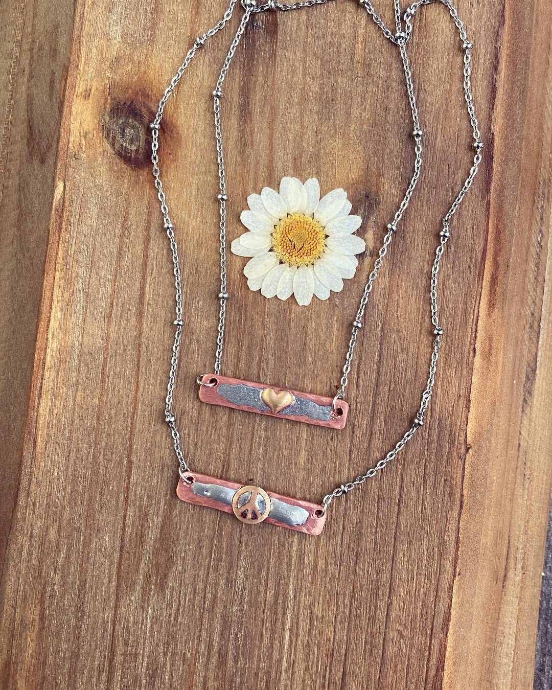 Heart Love Bar Necklace, Peace Bar Necklace, Copper Bar Necklace, Charm Bar Necklaces - Etsy