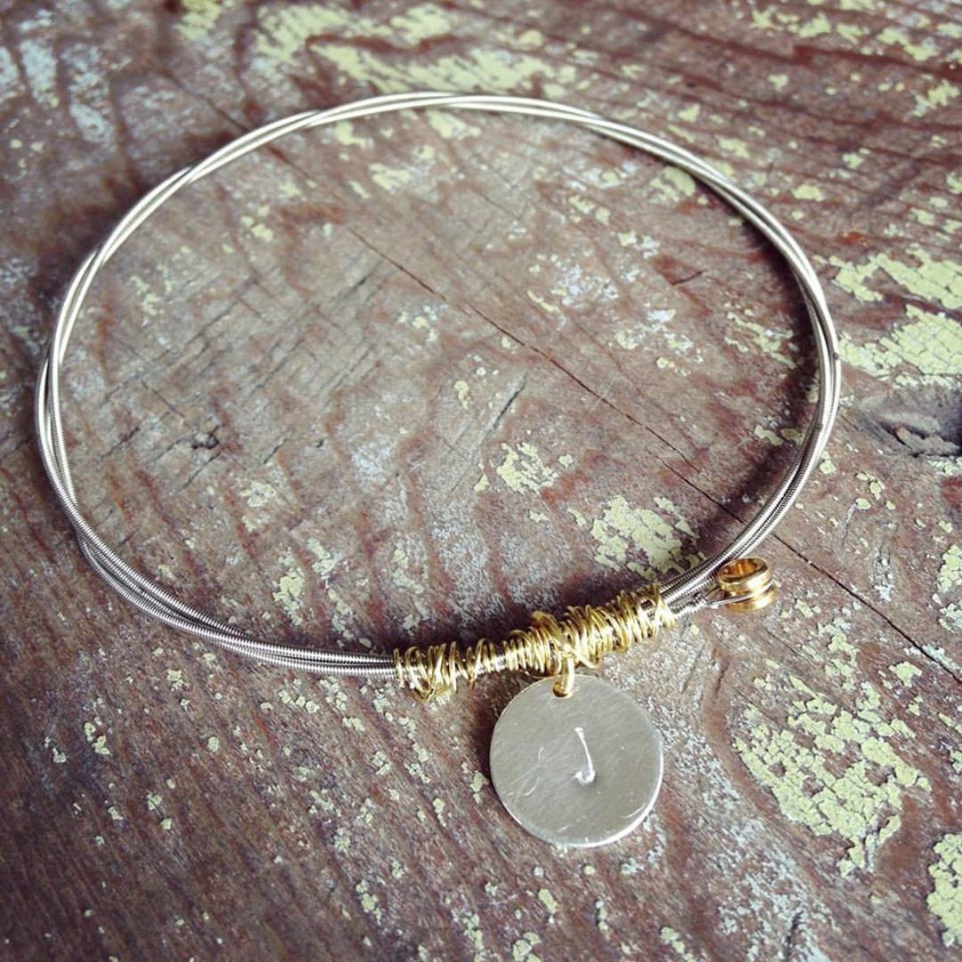 Guitar String Bracelet, Hand Stamped Initial Bracelet, Personalized ...