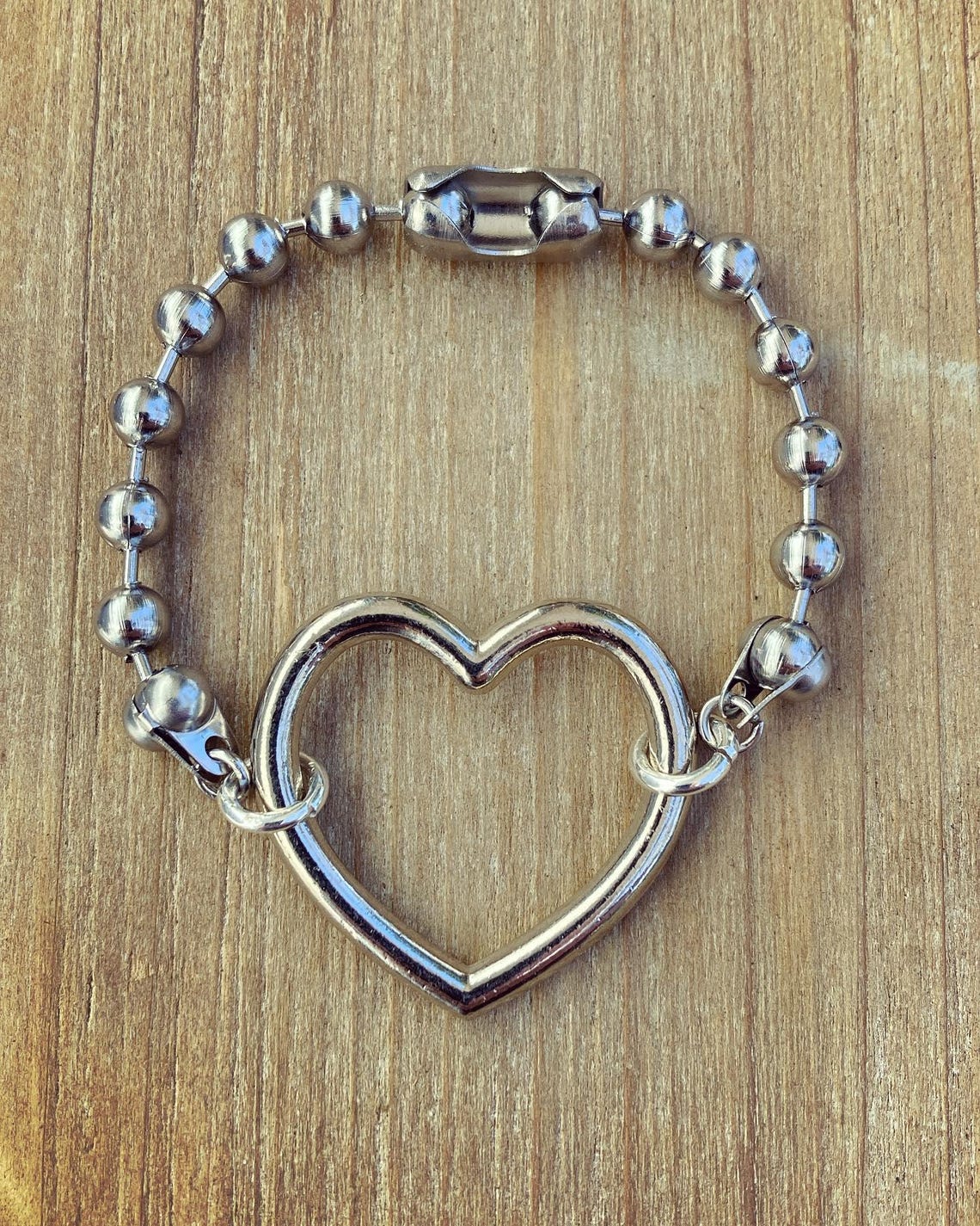 Ball Chain Heart Bracelet, Big Heart Bracelet, Silver Ball and Chain ...