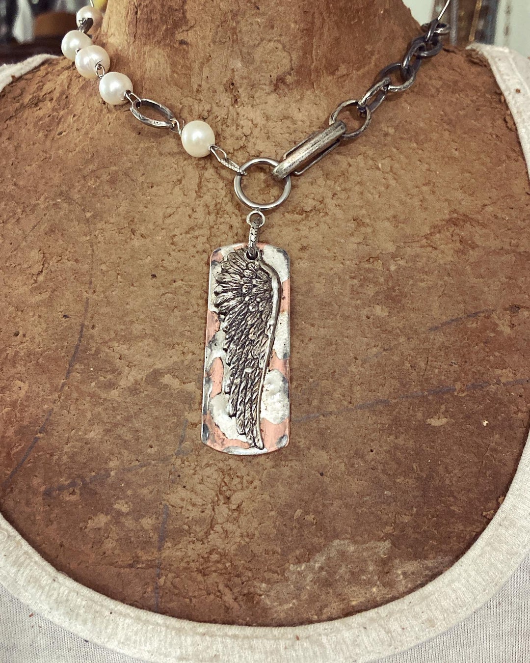 Guardian Angel Wing Necklace, Wing Pendant Necklace, Rustic Soul ...