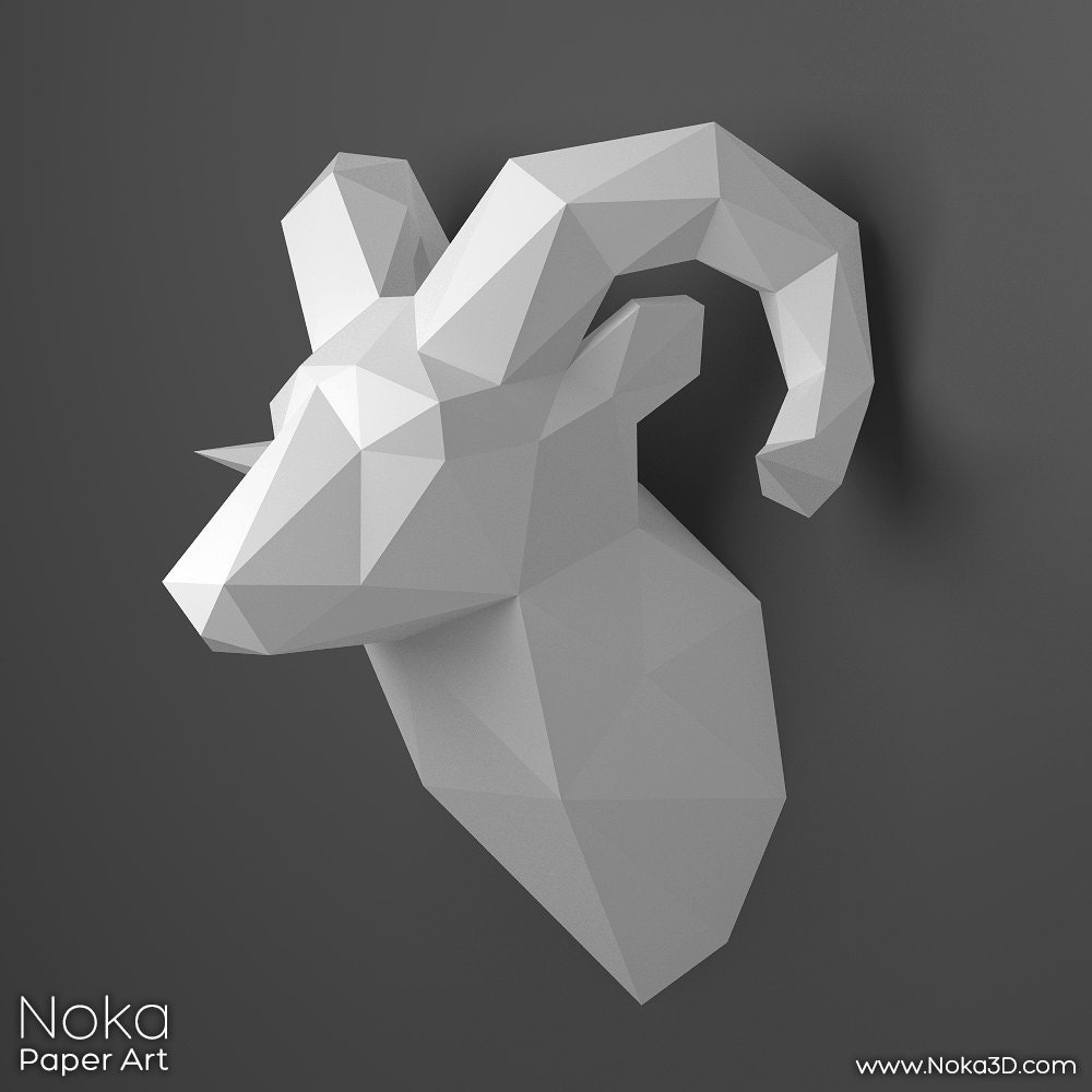 Ram Head Trophy - 3D Papercraft Model. Downloadable DIY Template - Etsy ...