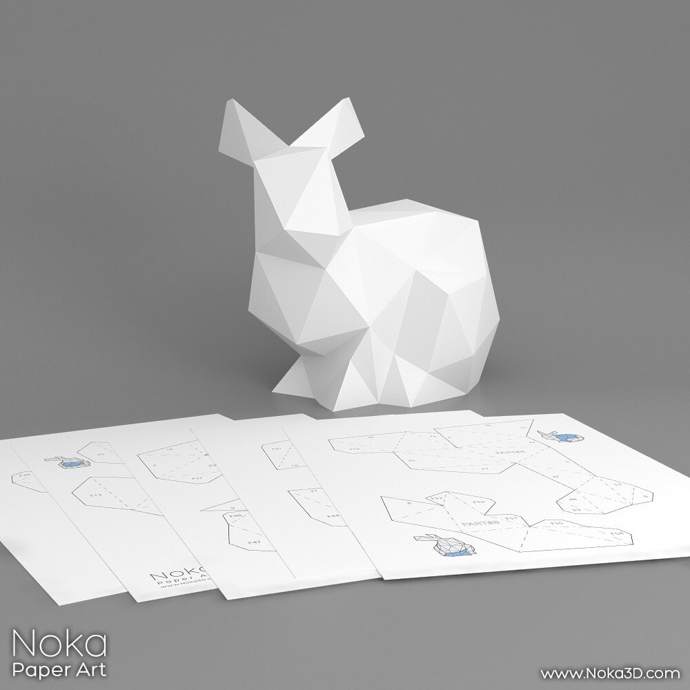 Bunny 3D papercraft model. Downloadable DIY template | Etsy