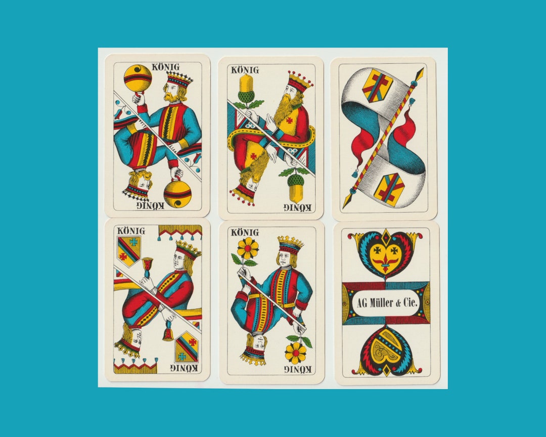 Vintage Swiss JASS Playing Cards Complete Deck Set of 36 & Wrapper J ...