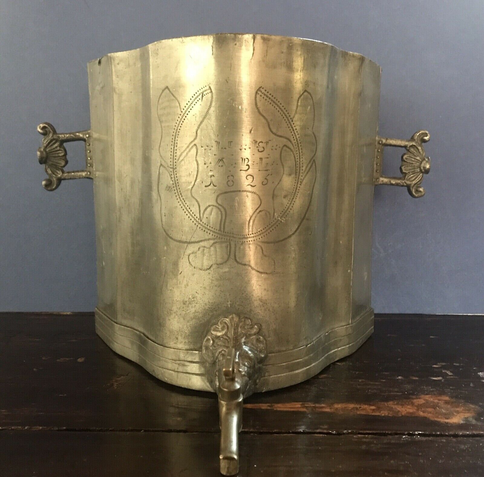 1825 Engraved Pewter Lavabo Water Receptacle Bronze Handles - Etsy