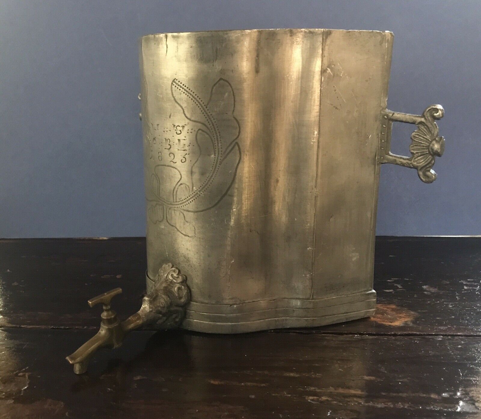 1825 Engraved Pewter Lavabo Water Receptacle Bronze Handles - Etsy