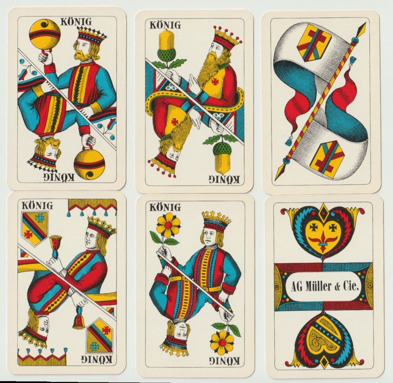 Vintage Swiss JASS Playing Cards Complete Deck Set of 36 & Wrapper J ...