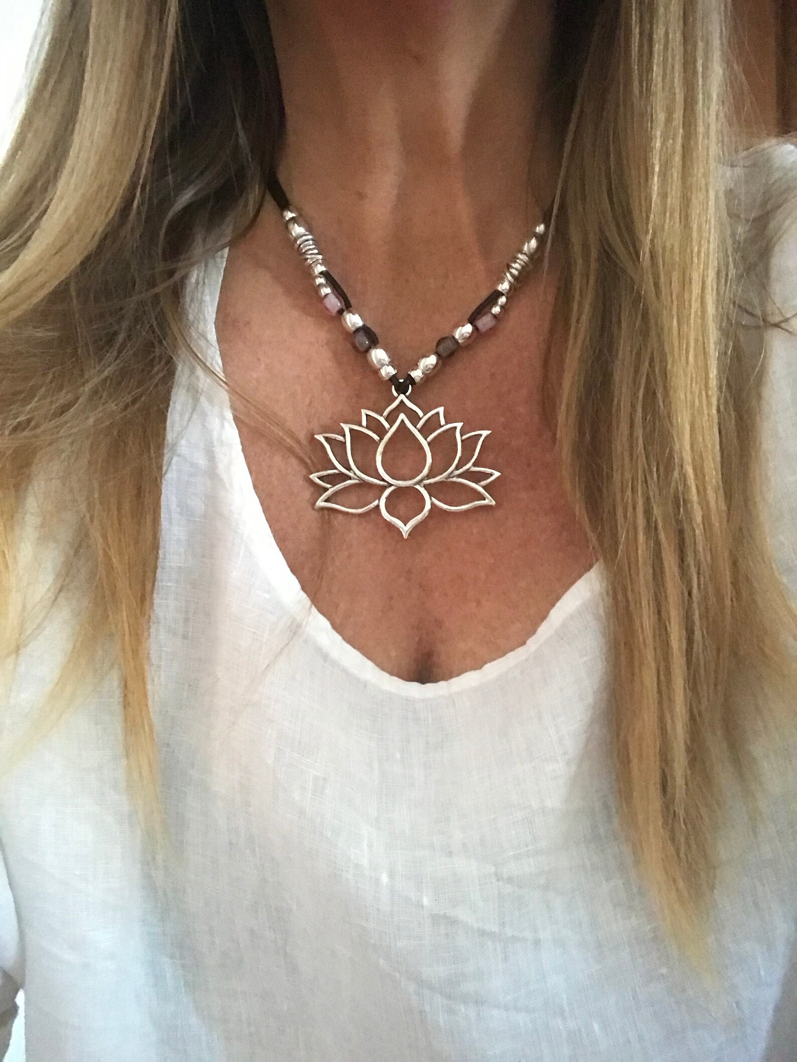 Woman Pendant Necklace, Beaded Necklace, Girlfriend, Lotus Flower ...
