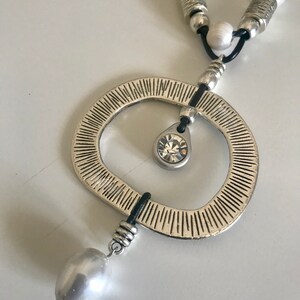 Long Pendant Leather Necklace, Beaded Necklace, Boho, Statement Pendant ...