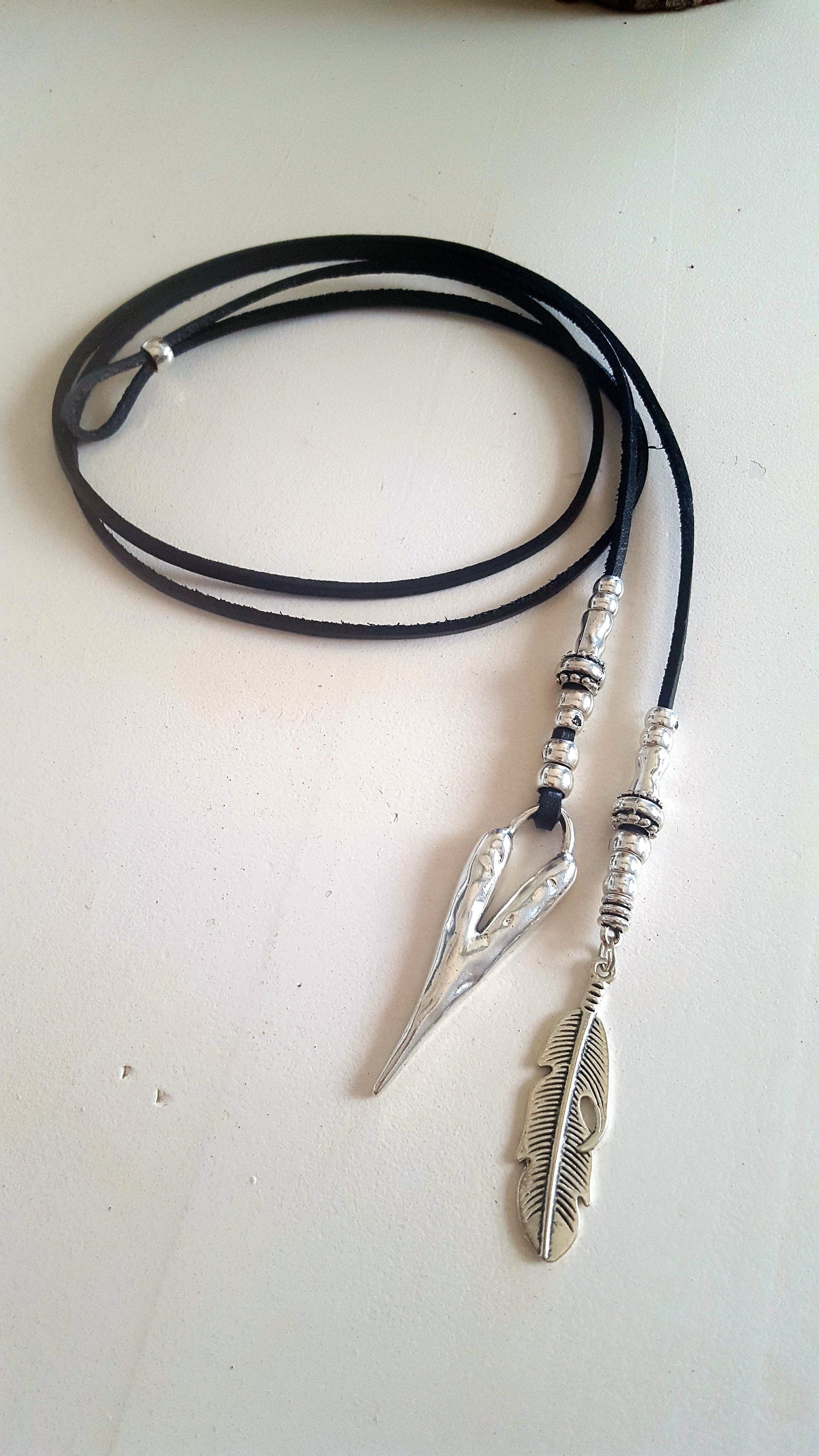 Boho Lariat beaded feather woman necklace trend Choker - Etsy España