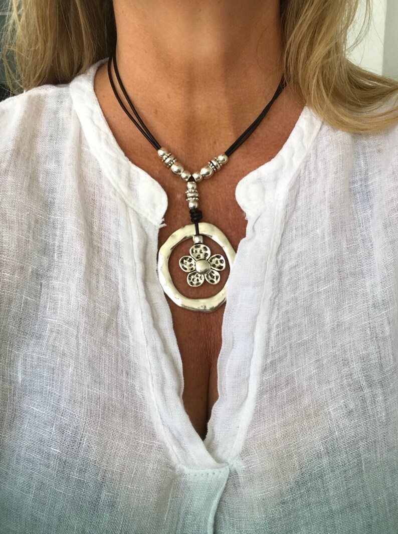 Leather Necklace Leather Choker Endless Ring Girlfriend - Etsy