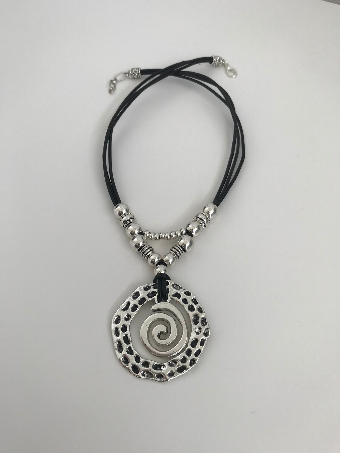 Leather Necklace Leather Choker Endless Ring Spiral Gift - Etsy
