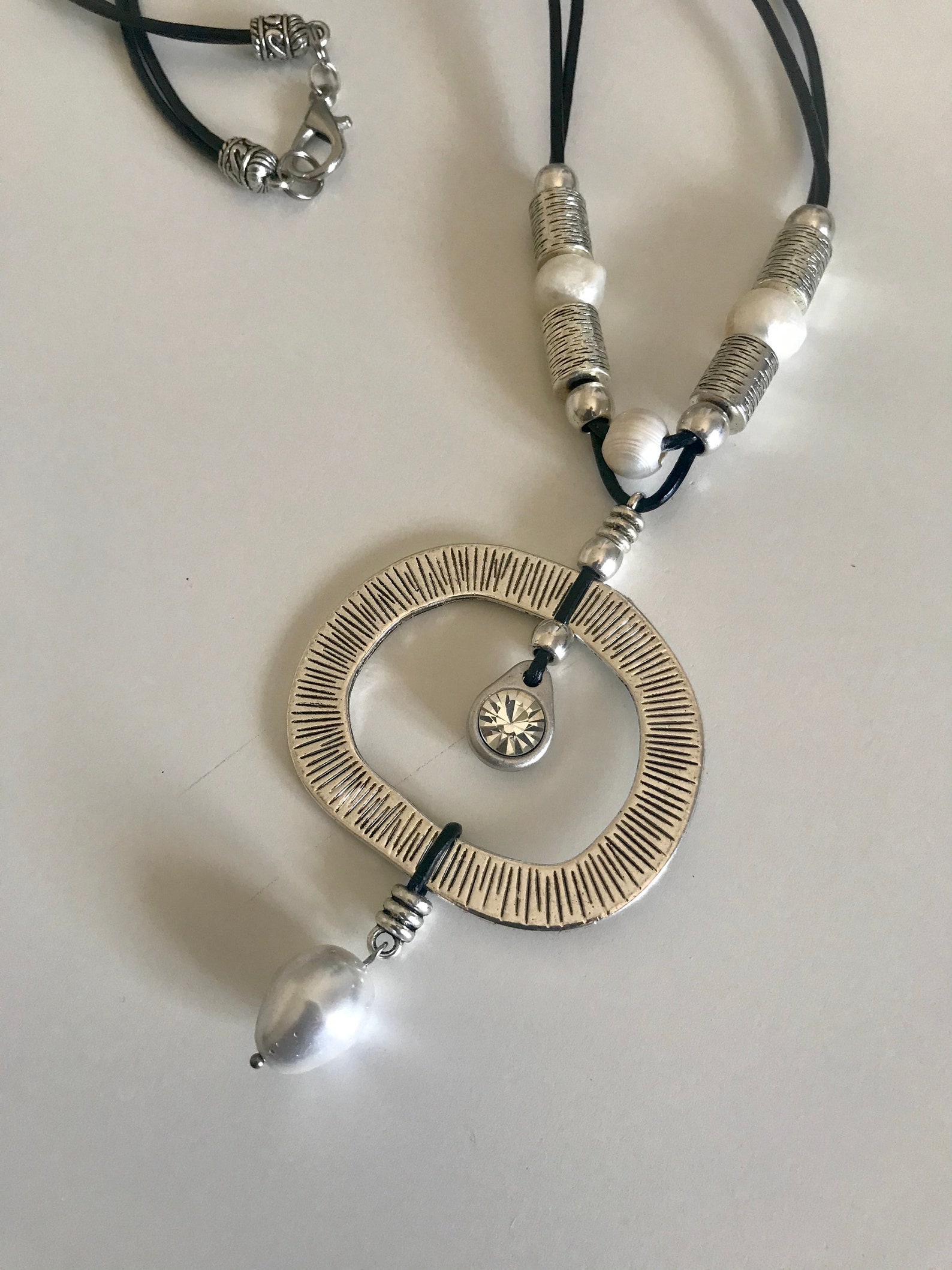 Long Pendant Leather Necklace Beaded Necklace Boho | Etsy